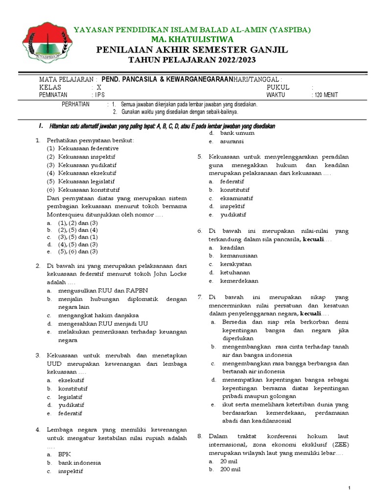 Soal Dan Jawaban PKN X | PDF