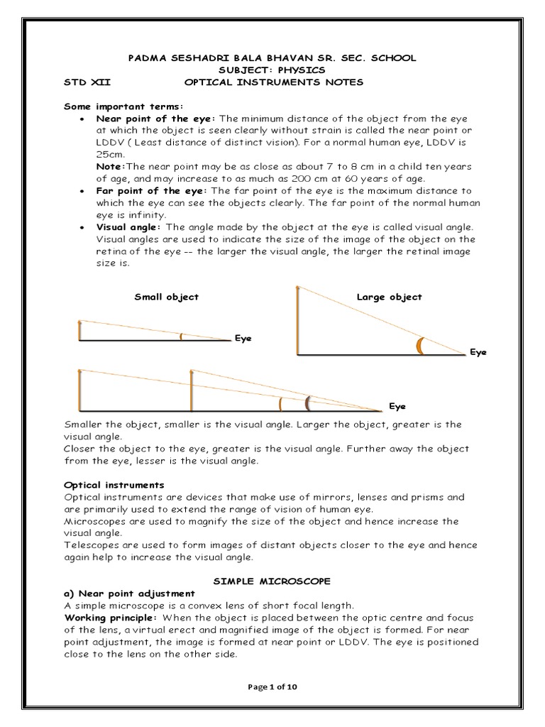 Class 12 Optical Instruments Notes | PDF | Mirror | Materials Science