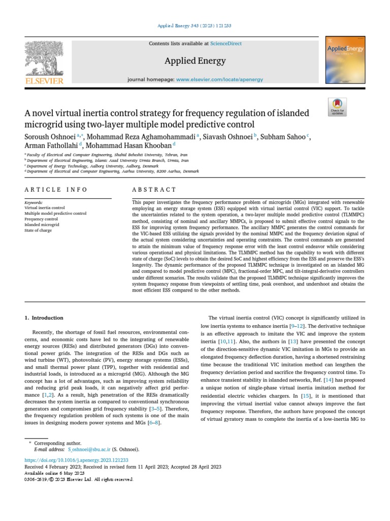 Virtual Inertia Control Pdf Control Theory Distributed Generation