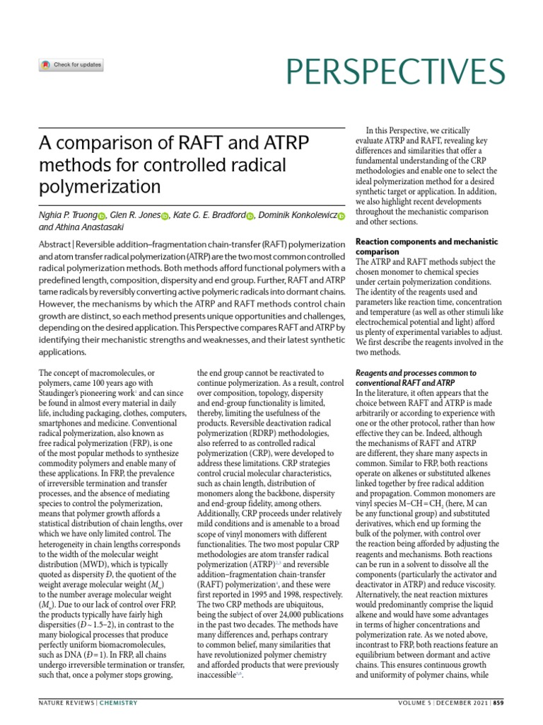 RAFT vs ATRP: A Polymerization Comparison | PDF | Polymerization ...
