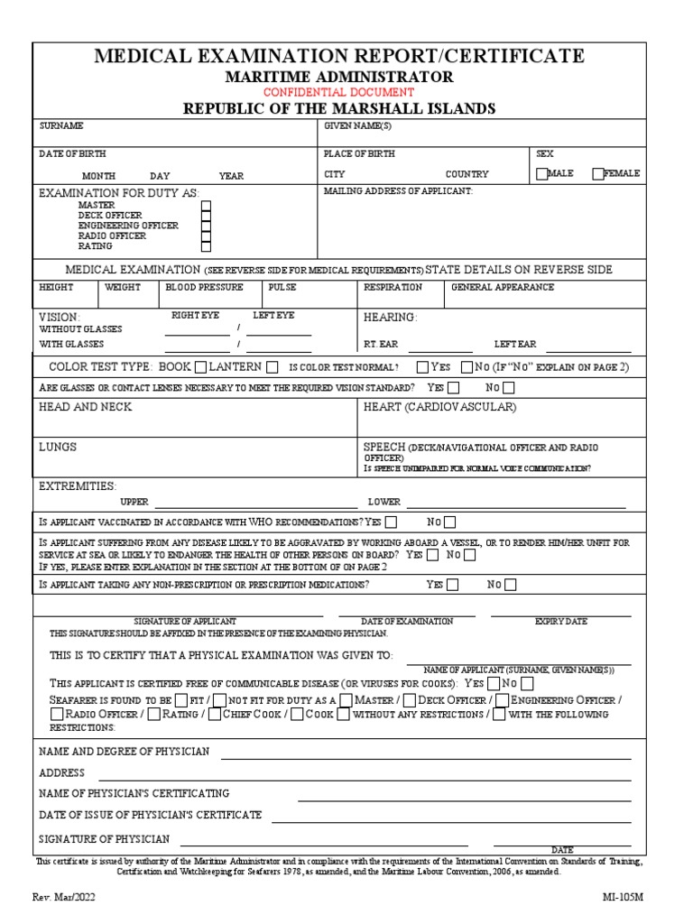 MI 105M Medical Exam Report | PDF | Physical Examination | Physician