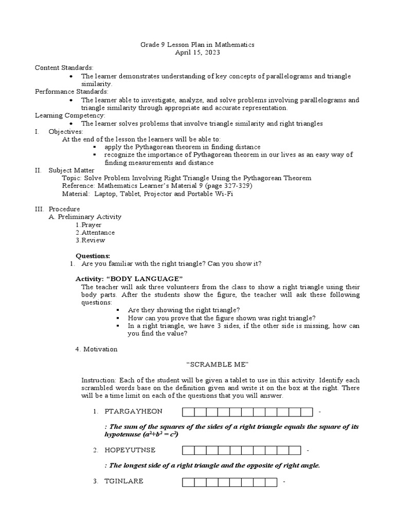 Demo Pythagorean Pdf Triangle Learning