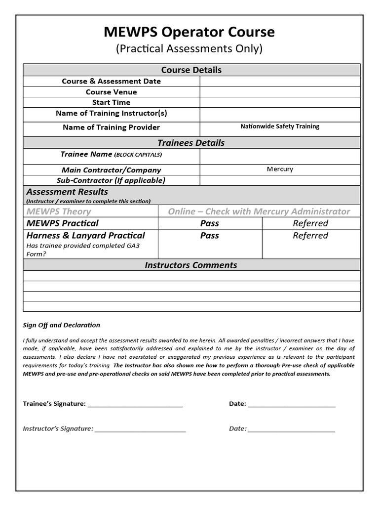 Mewps Operator Practical Only Assessment Sheets 2021 Mercury | Download ... Mewps Operator Practical Only Assessment Sheets 2021 Mercury | Download ...