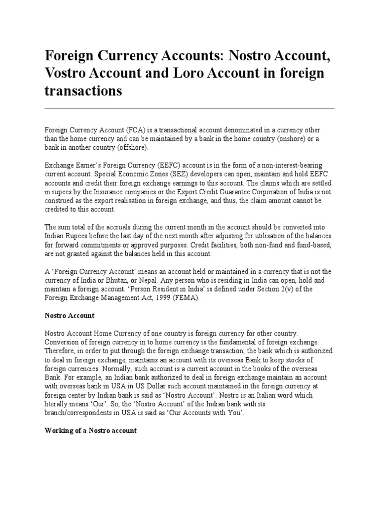 Understanding Nostro, Vostro, and Loro Accounts | PDF | Banks | Economies