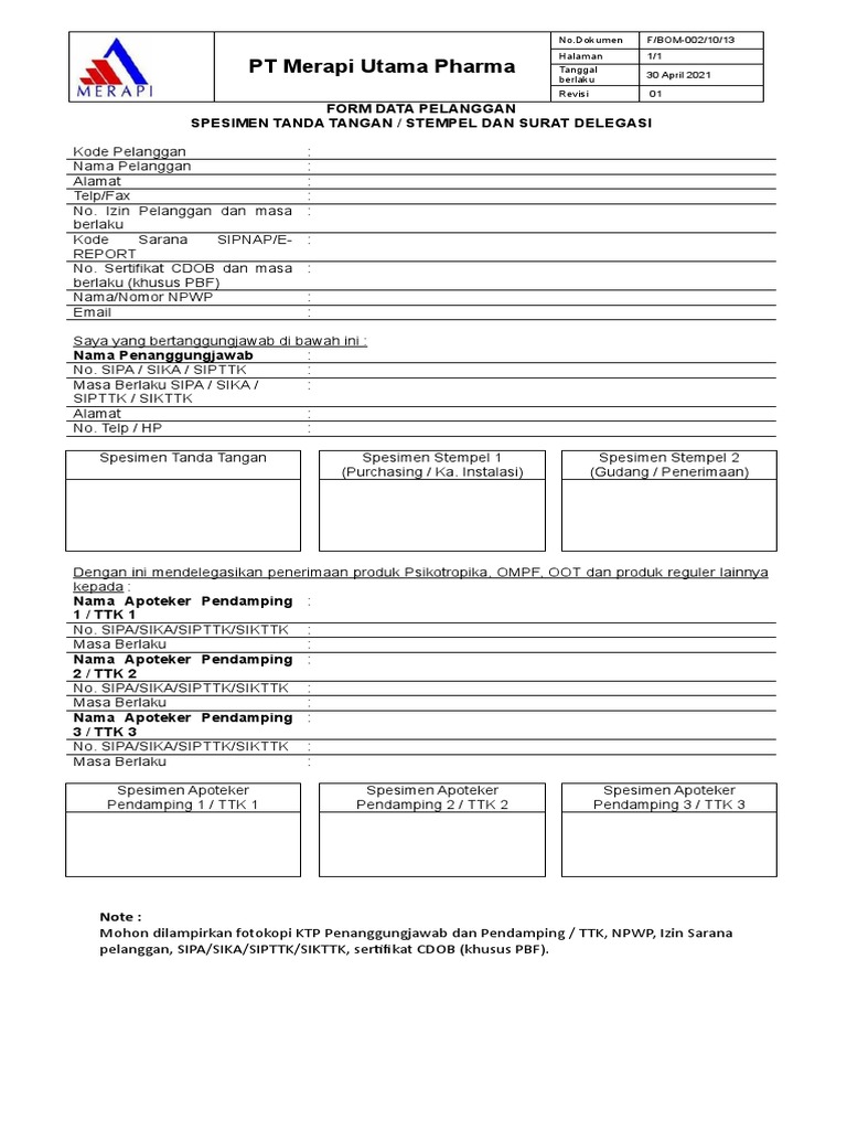 Form Specimen & Delegasi Outlet | PDF