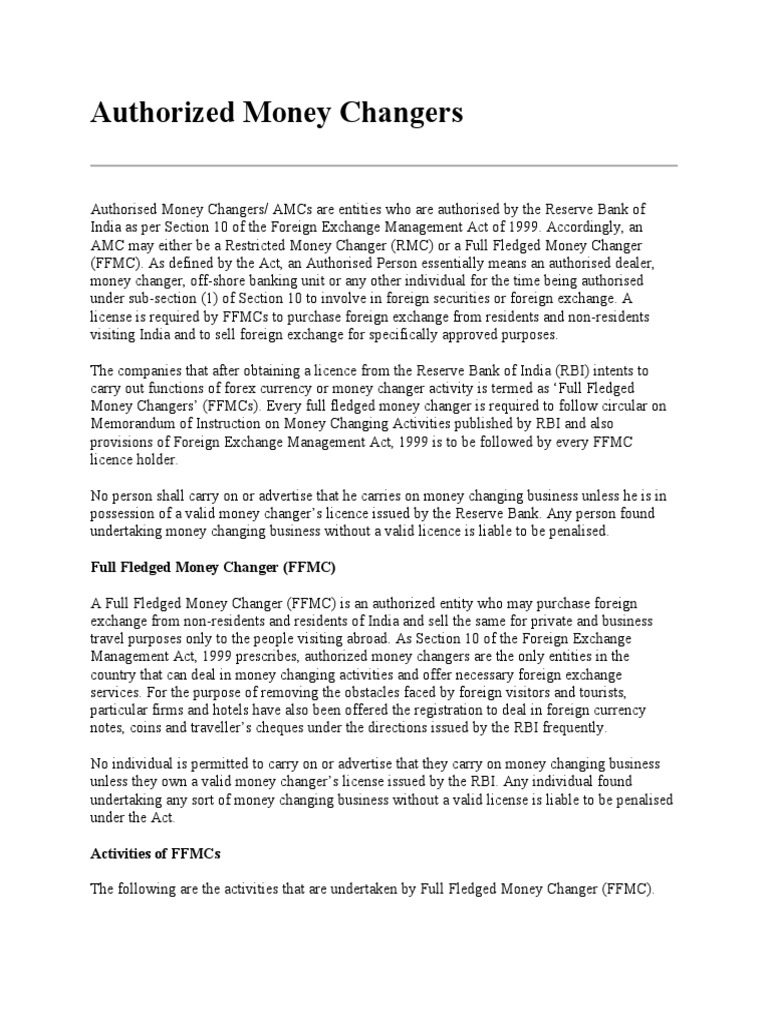 Authorised Money Changer | PDF | Foreign Exchange Market | Reserve Bank ...