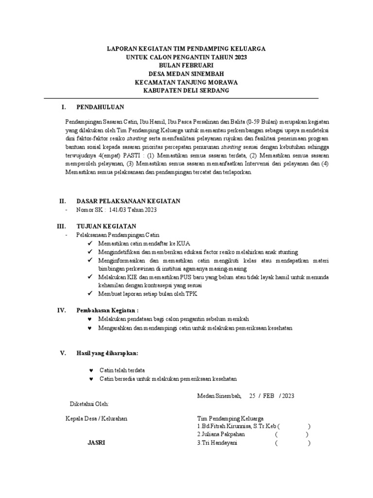 Laporan TPK Catin Februari | PDF