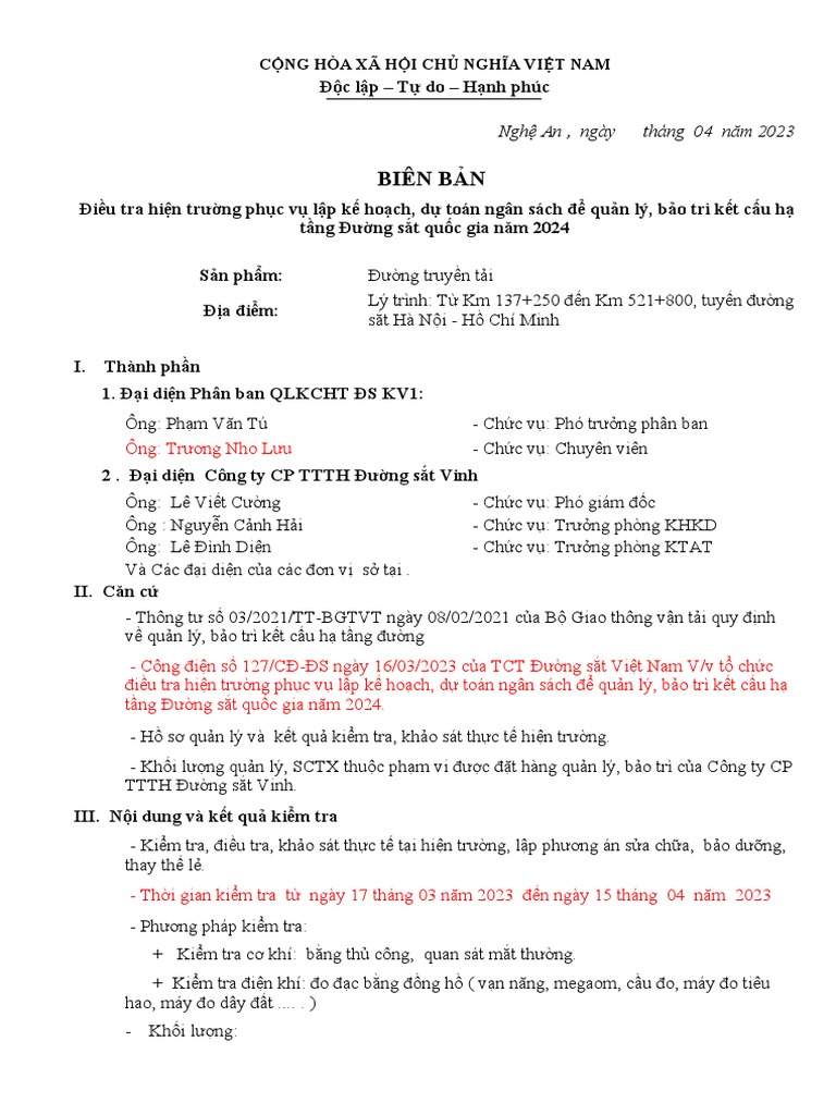 BB Dieu Tra Hien Truong Tuyen 2024 - TTV S | PDF