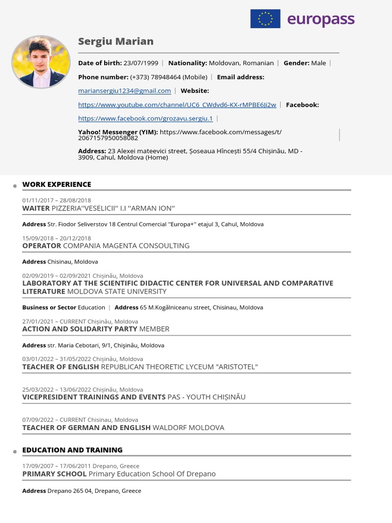 CV - Sergiu Marian | Download Free PDF | Moldova | Linguistics
