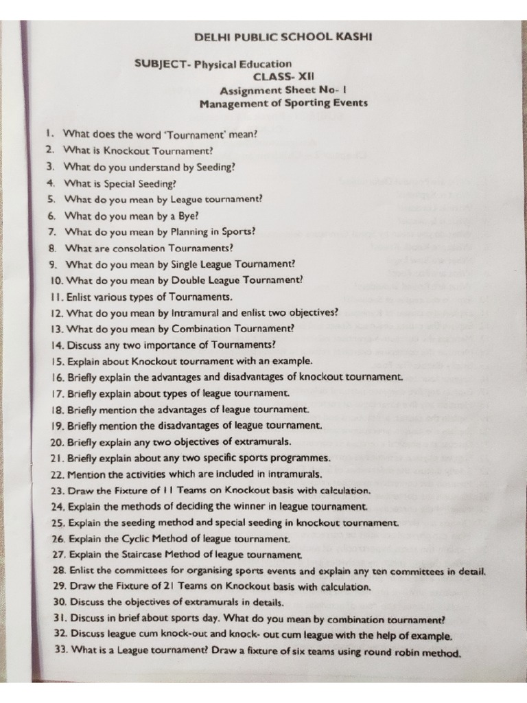 Holiday Homework 12th Physical Education | PDF