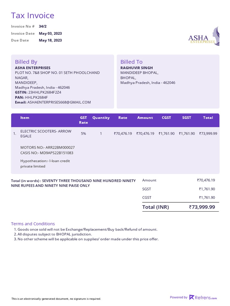 Invoice 342 Asha Enterprises Raghuvir Singh | PDF