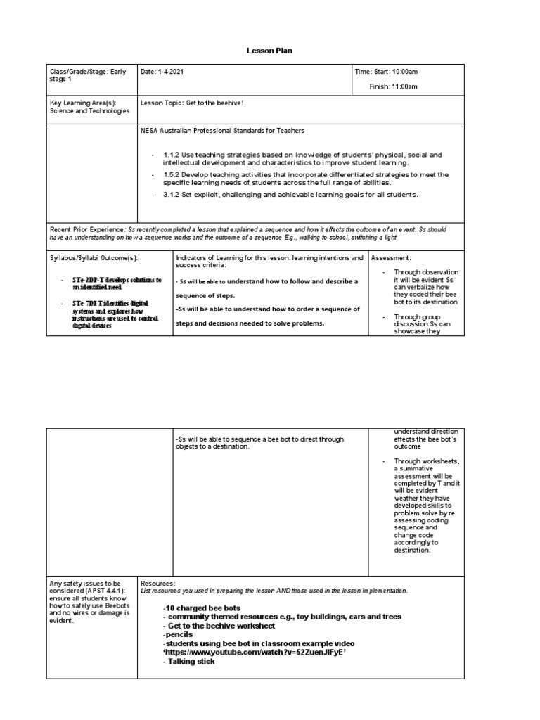 nsw lesson plan edts240 tayla bowle | PDF | Lesson Plan | Learning