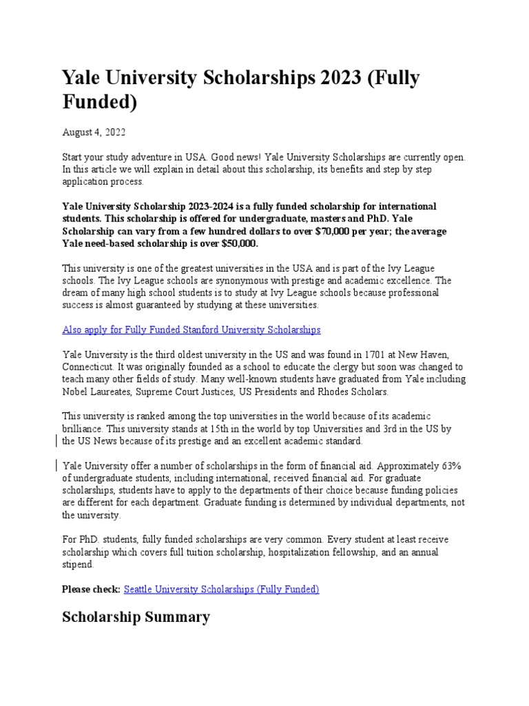 Yale University Scholarships 2023 | PDF | Yale University | Student ...