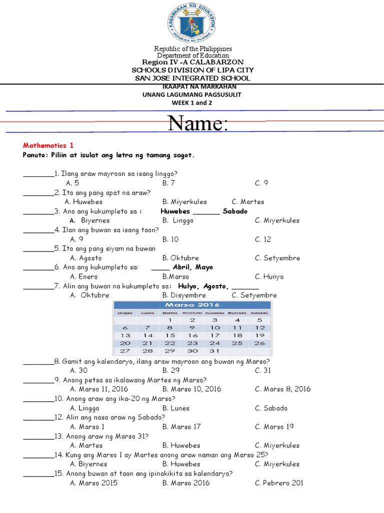 Summative - Test - Q4 - Week-1-2 - All-Subjects (AutoRecovered) New | PDF