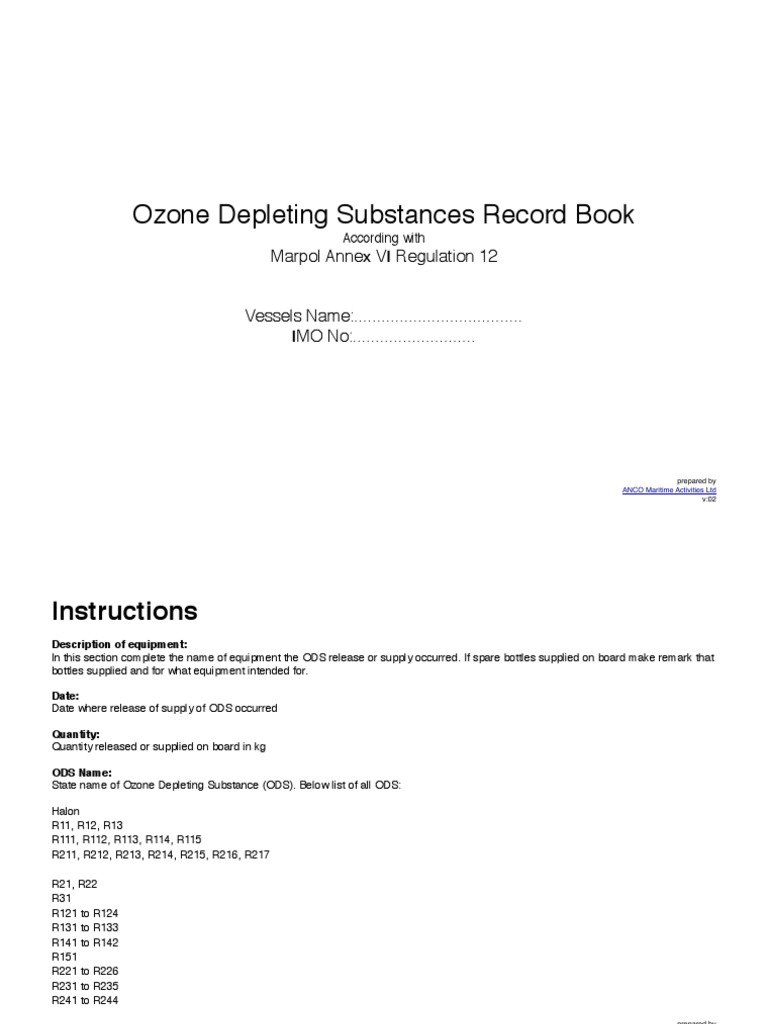 ODS Record Book for Maritime Compliance | PDF | Chlorofluorocarbon ...