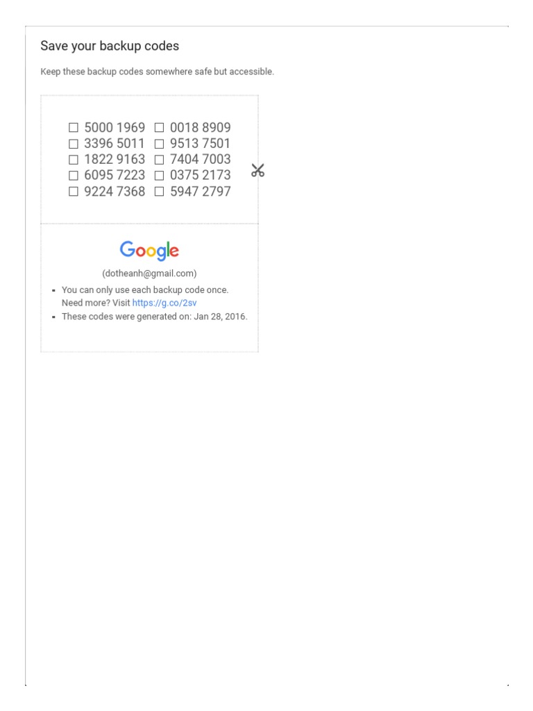 Google 2-Step Verification Codes | PDF
