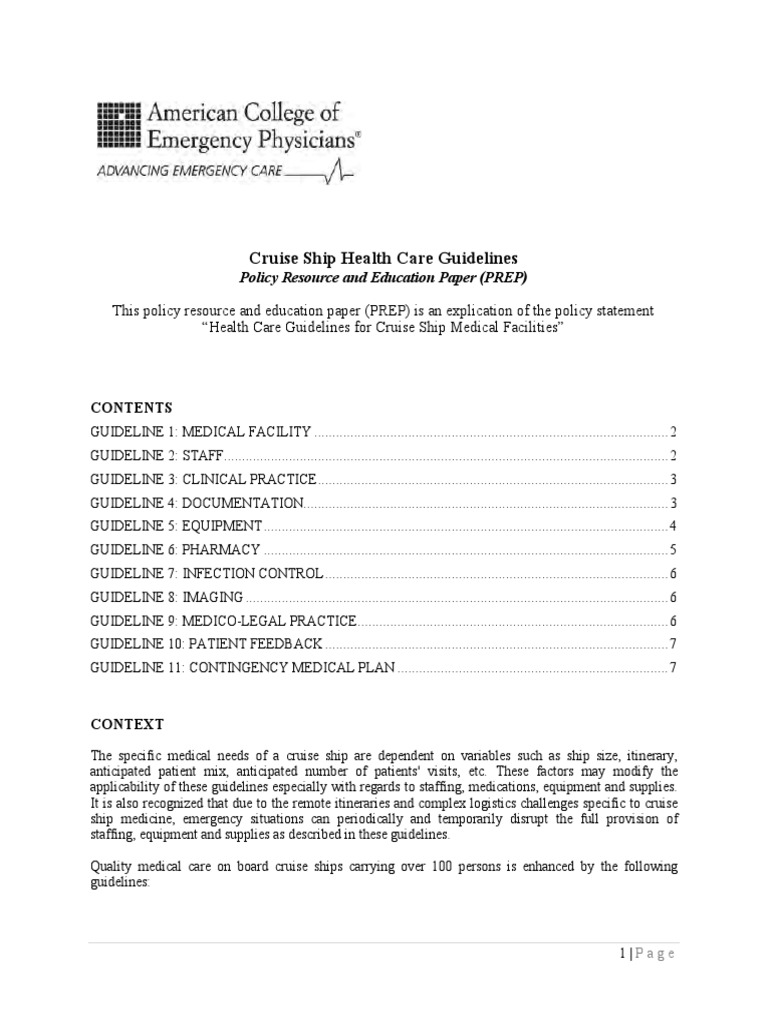 Cruise Ship Health Care Guidelines Prep | PDF | Medicine | Medical Record