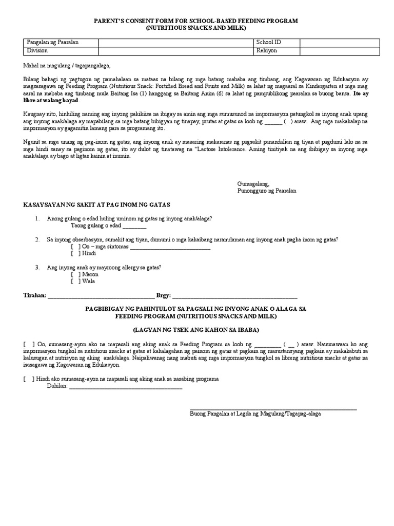 Parental Consent Milk Nutritious Food 1 (2) | PDF