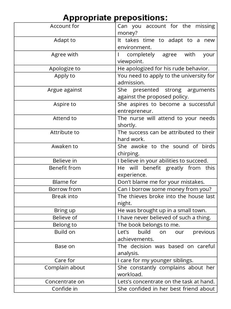 Appropriate Prepositions | PDF