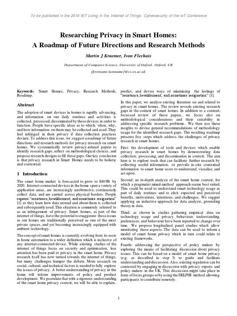 Researching Privacy in Smart Homes | PDF | Privacy | Internet Of Things