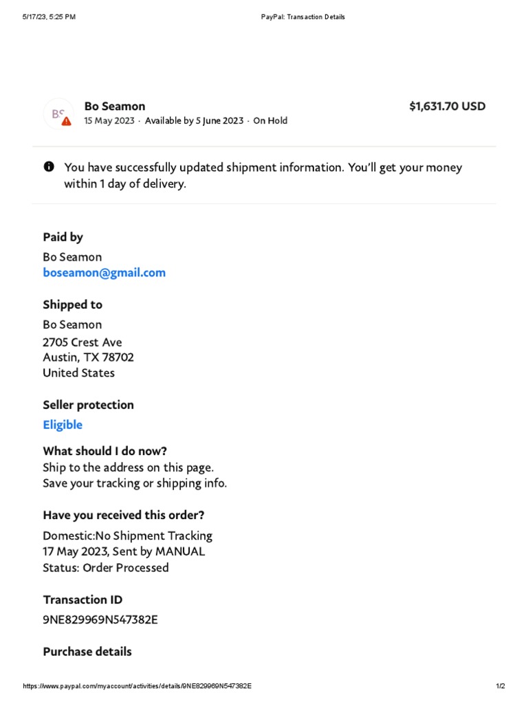 PayPal - Transaction Details | PDF