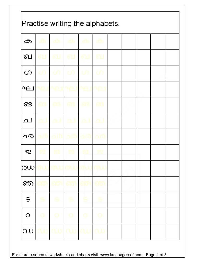 Malayalam Consonants Worksheet | PDF