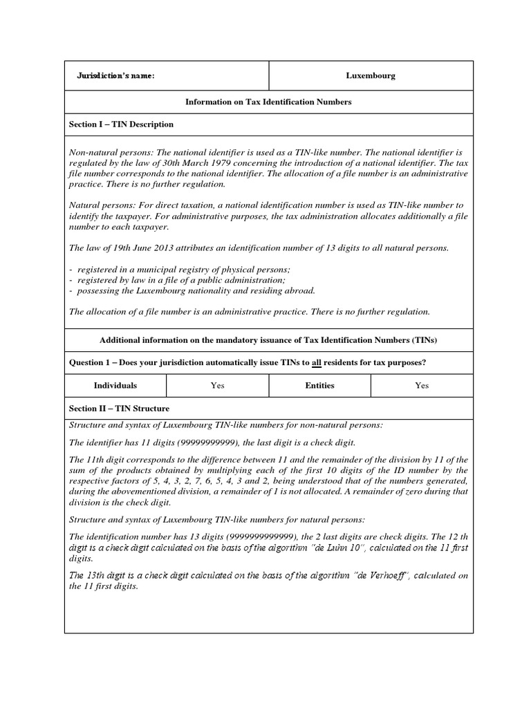Luxembourg TIN | PDF | Identity Document | Governance