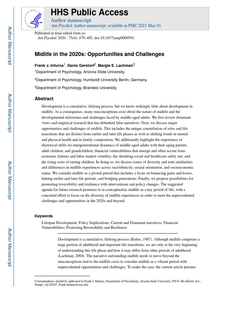 Ifurna FG Et Al - 2021 - Midlife in The 2020s Opportunities and ... Ifurna FG Et Al - 2021 - Midlife in The 2020s Opportunities and ...