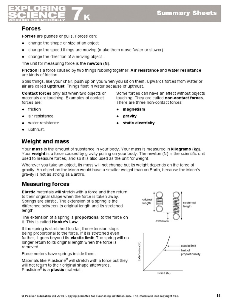 Summary 7K | PDF | Force | Weight