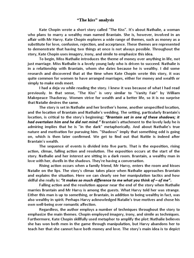 Analysis of Kate Chopin's "The Kiss" | PDF | Mystery, Thriller & Crime ...
