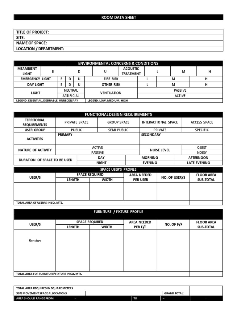 Room Data Sheet | PDF