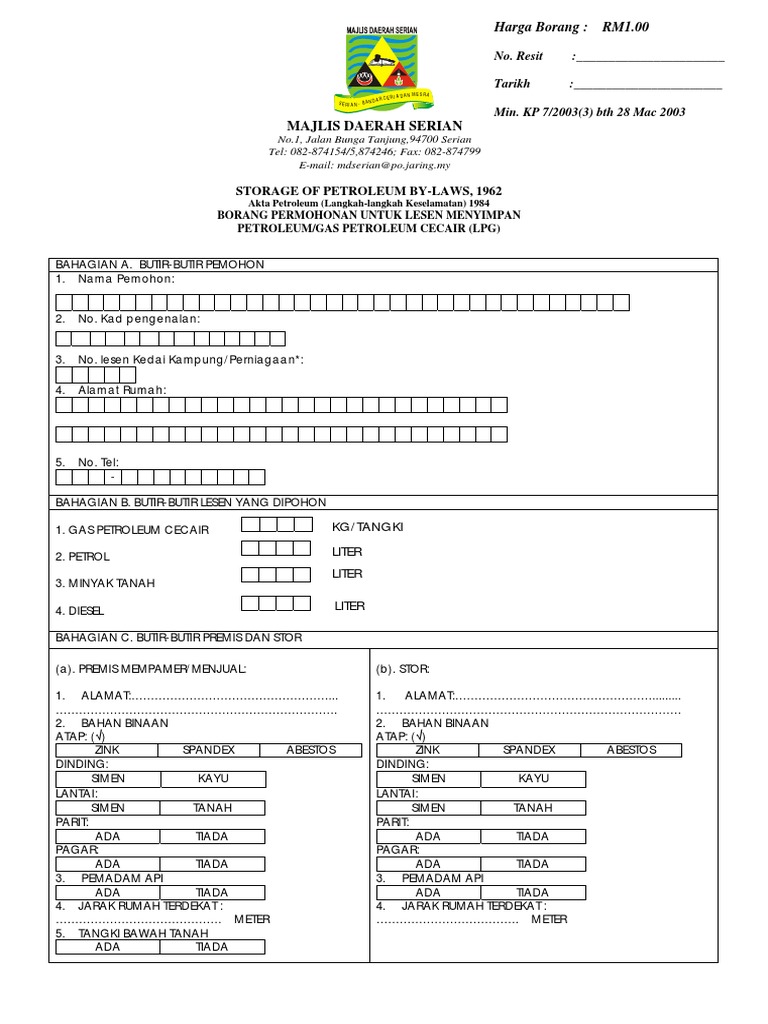 Permohonan Untuk Lesen Menyimpan PetroleumGas Petroleum Cecair (LPG) | PDF