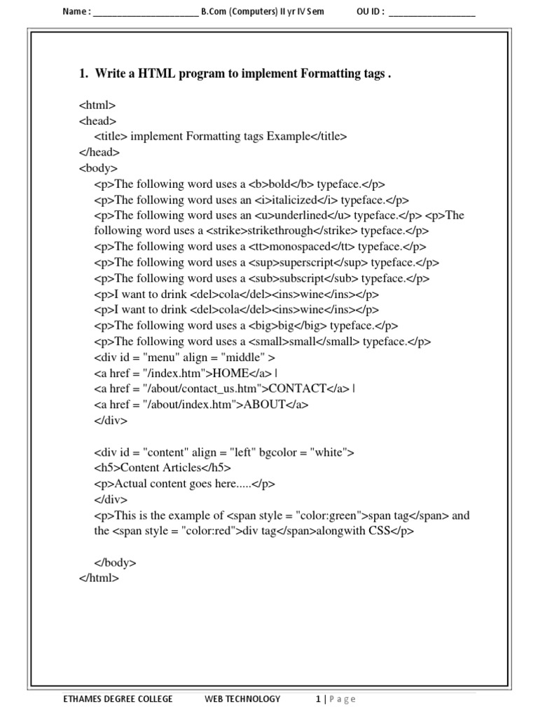 Web Technologies - Lab Record 2023 | PDF | Dynamic Html | Html Element