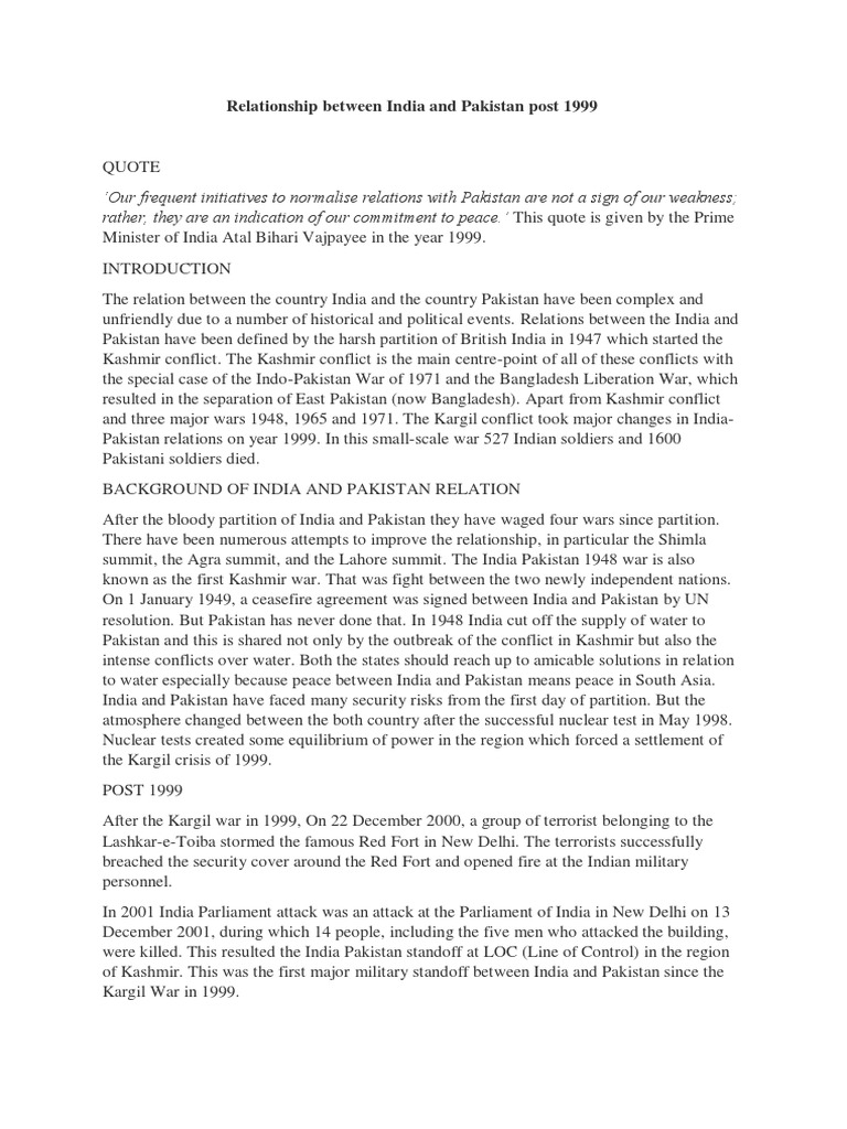 India-Pakistan Relations Since 1999 | PDF | India–Pakistan Relations ...
