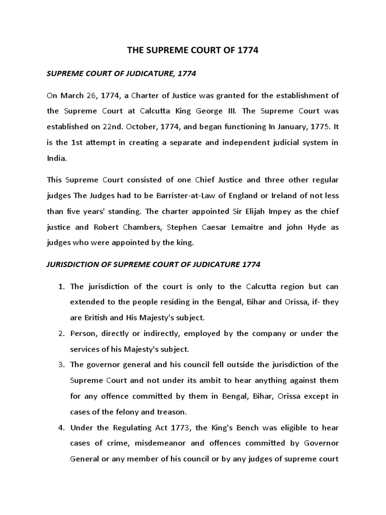 The Supreme Court of 1774 | PDF | Law