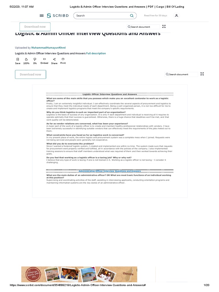 Logistic & Admin Officer Interview Questions and Answers - PDF - Cargo ...