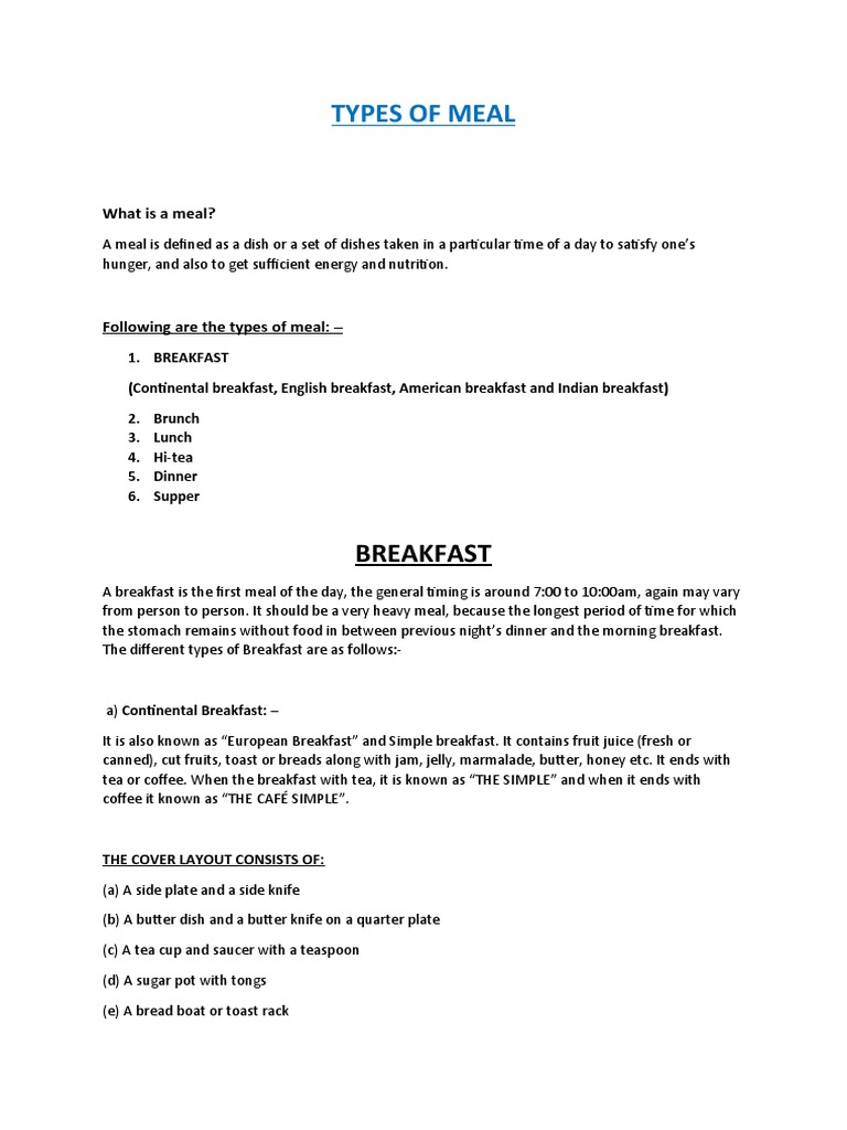 Types of Meal | PDF | Meal | Lunch