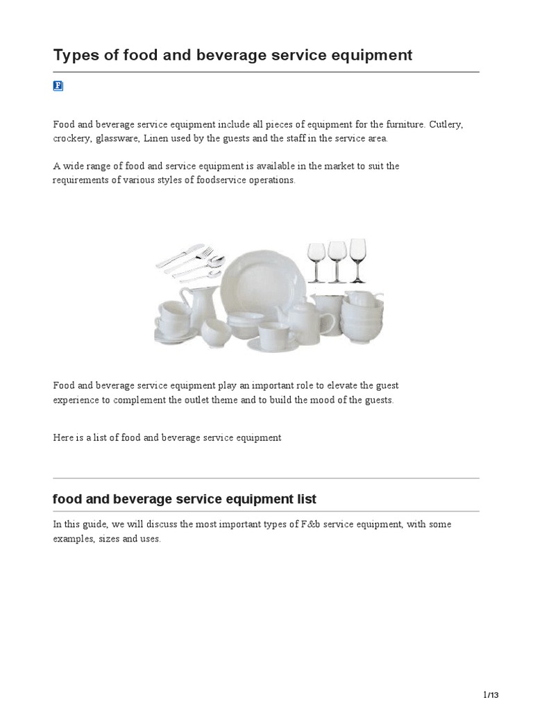 9 Types of Food and Beverage Service Equipment-1 | PDF | Tableware ...
