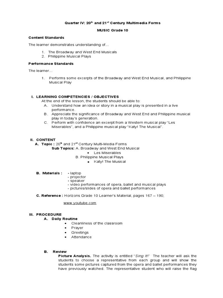 AAA. Final Demo Lesson Plan | PDF | Musical Theatre | Multimedia