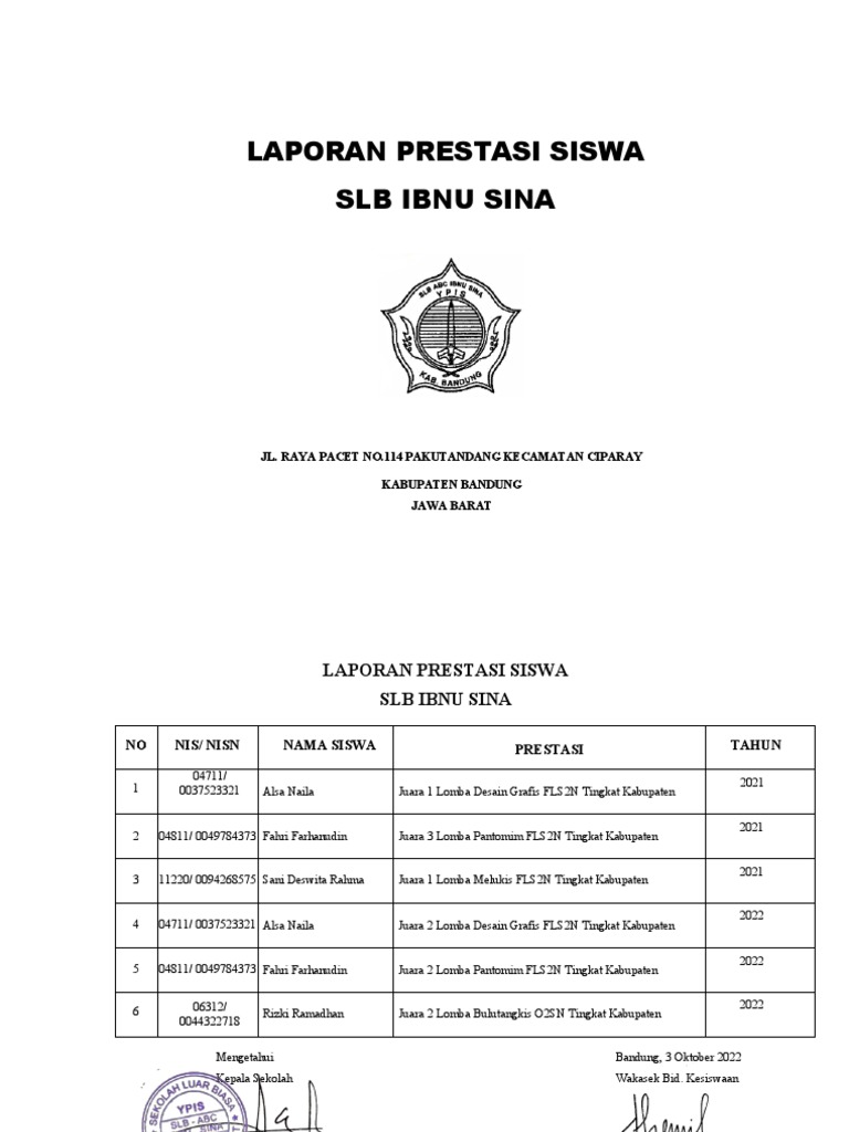 Laporan Prestasi Siswa | PDF