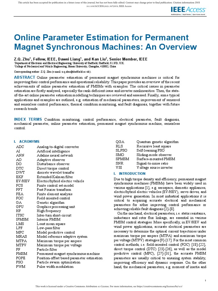 Online Parameter Estimation For Permanent Magnet S | PDF | Inductance | Electrical Engineering