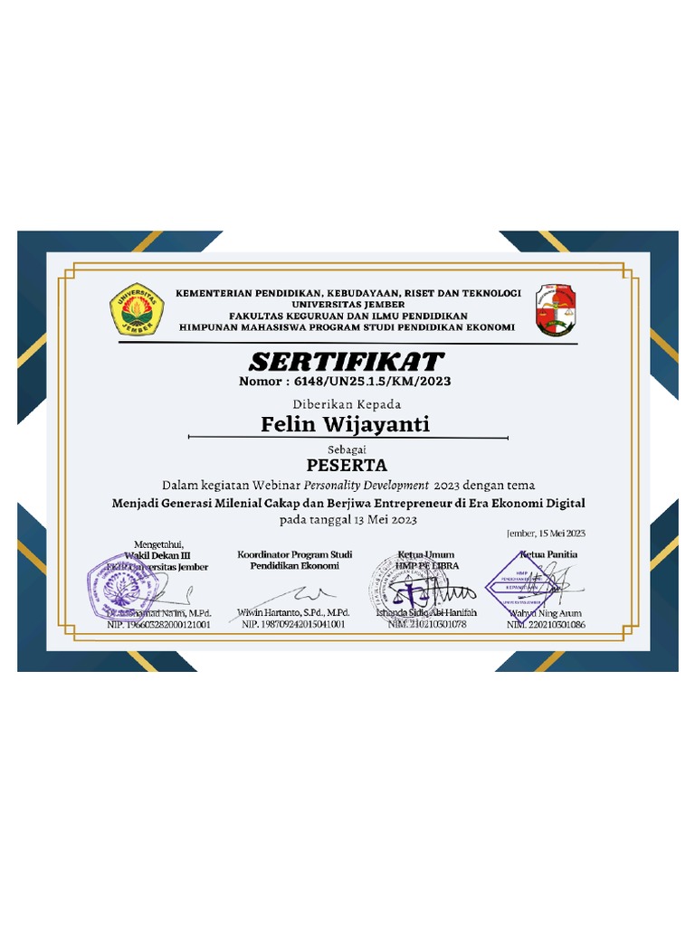 Contoh Sertifikat Seminar Online | PDF