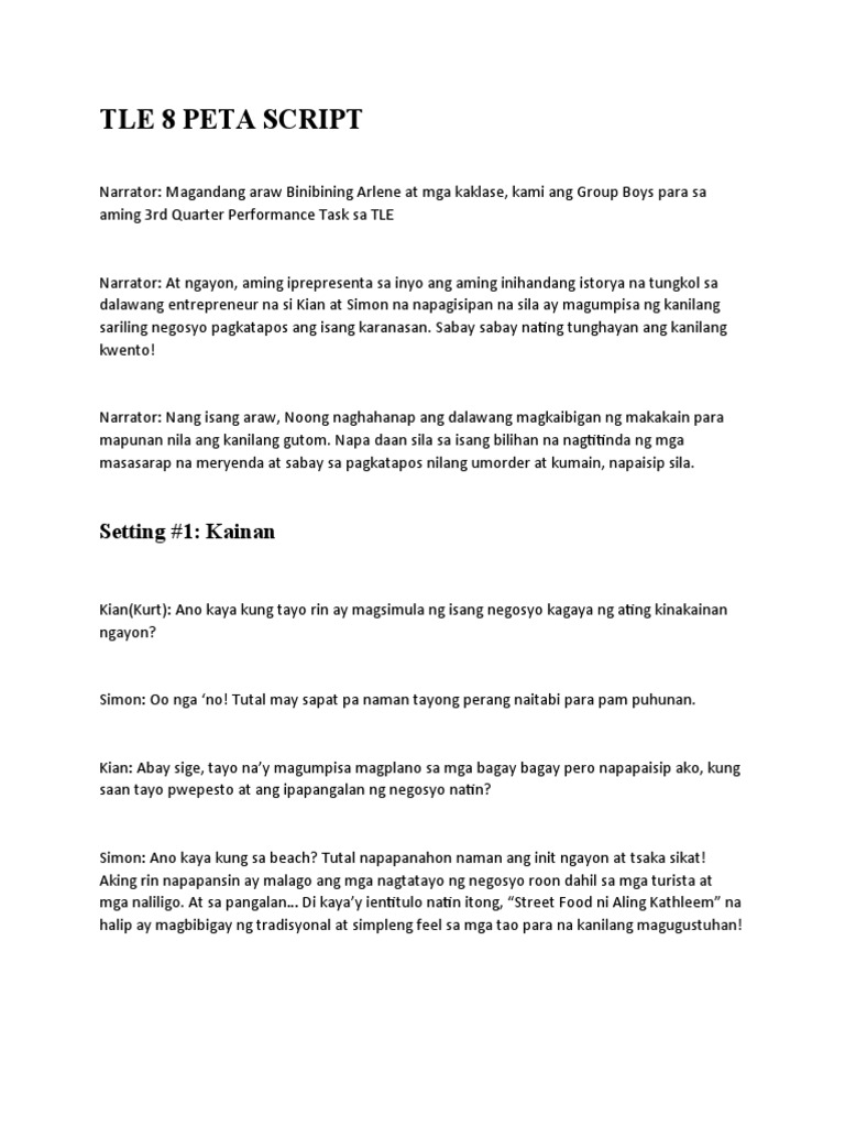 Tle 8 Peta Script | PDF