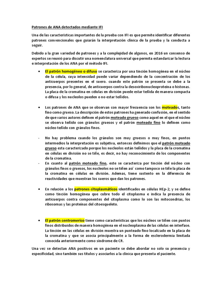 Patrones de ANA e interpretación clínica | PDF