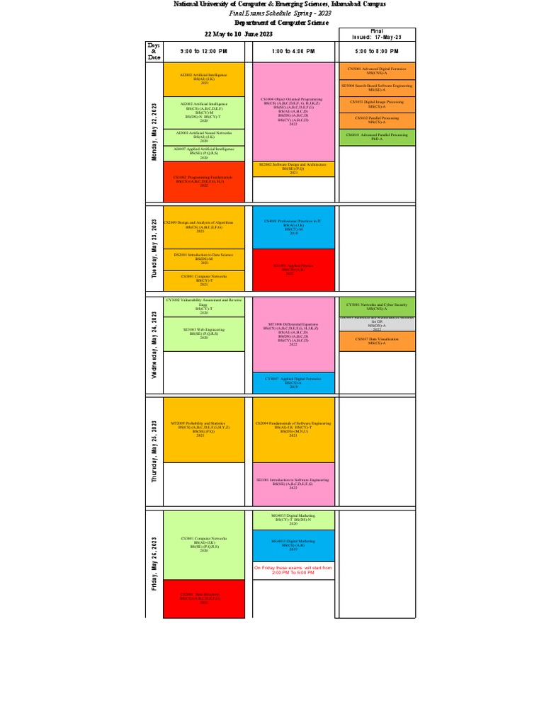 Final-Schedule of Final Examination Spring 2023 As On 17-05-2023 | PDF | Artificial Intelligence ...