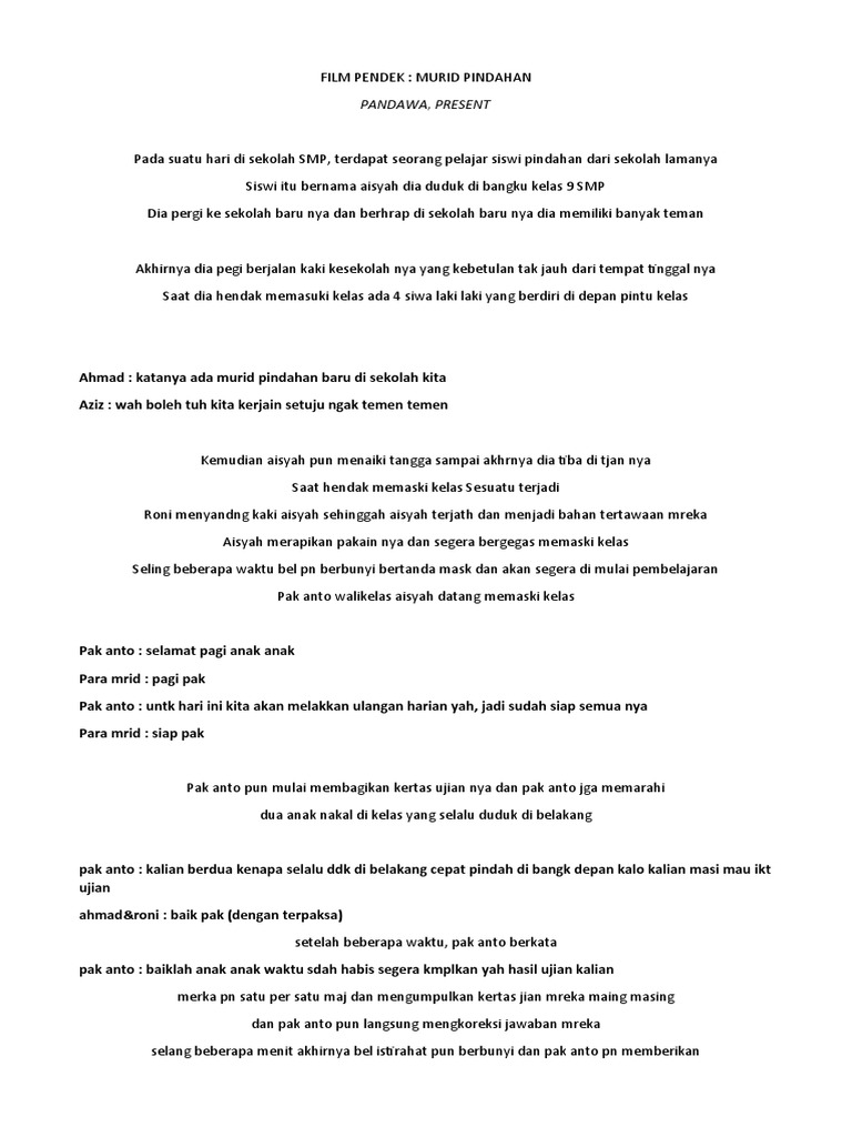 Film Pendek. Murid Pindahan | PDF