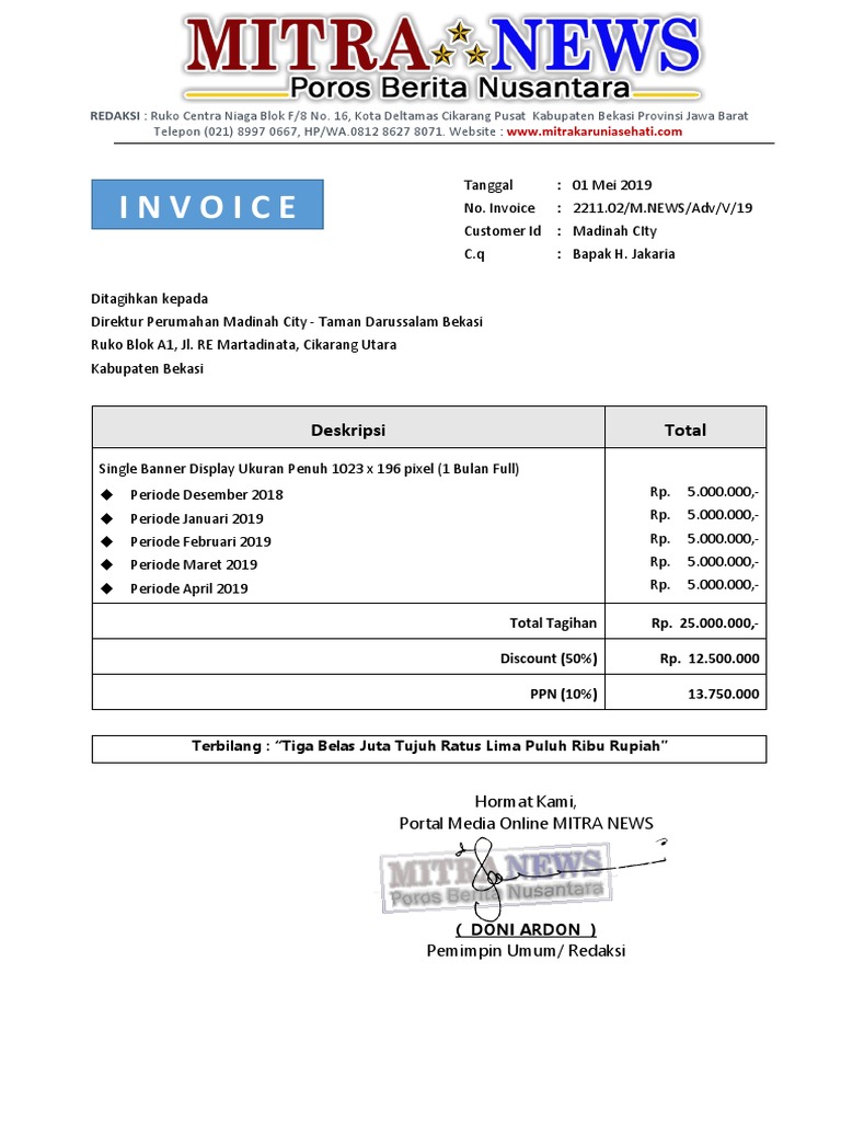 Contoh Invoice Iklan Diskon 50% | PDF