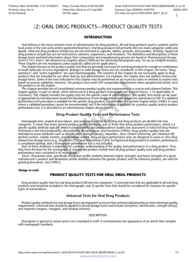 Quality Tests for Oral Drug Products | PDF | Tablet (Pharmacy ...