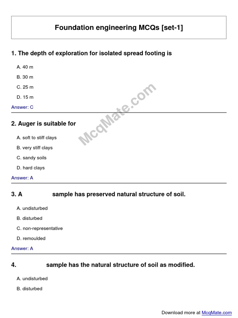 Foundation Engineering Solved MCQs (Set-1) | PDF | Physical Sciences | Applied And ...