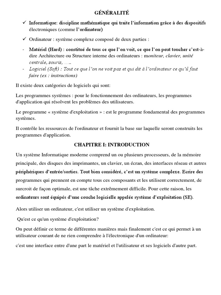 Cours Systeme D'exploitation | PDF | Système d'exploitation | Kernel (Système d'exploitation)